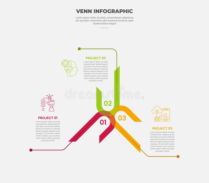 Venn Diagram Infographic Outline Style with 3 Point Template with ...