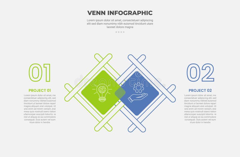 Venn Diagram Infographic Outline Style with 2 Point Template with Big ...