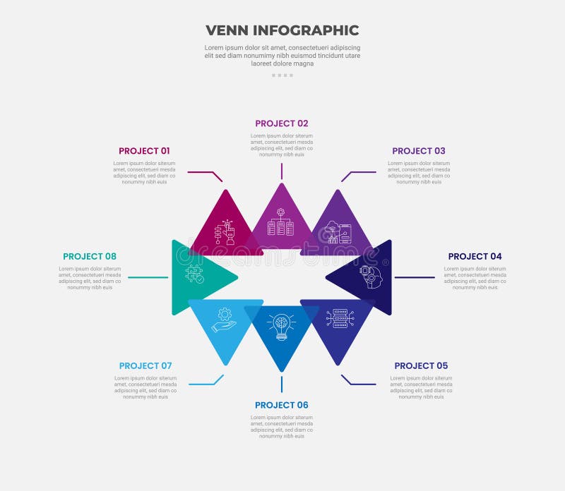 Venn Diagram Infographic Outline Style with 8 Point Template with ...