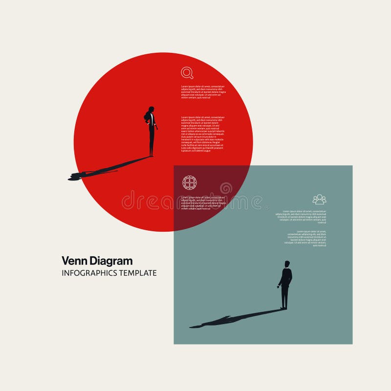Venn Diagram Infographic Template with Square and Circle Minimal ...