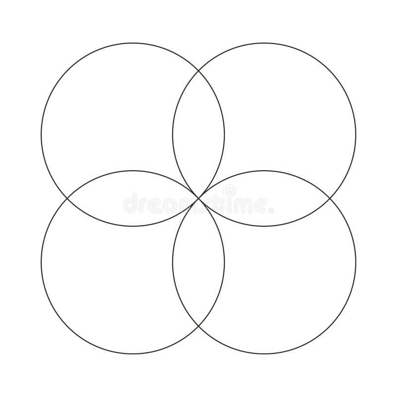 Venn Diagram Vector Chart Four Circle Line Style Stock Vector ...