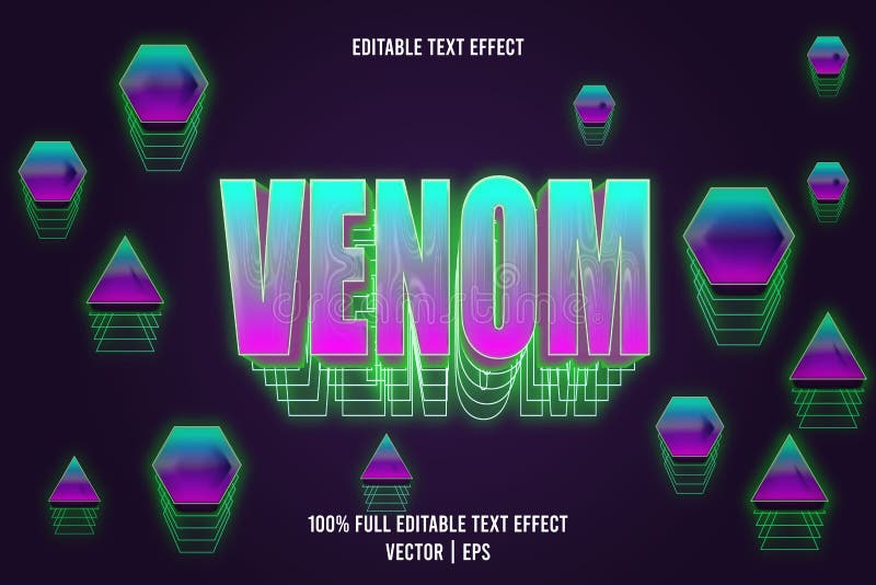 Venom Editable Text Effect 3 Dimension Emboss Neon Style Stock Vector ...