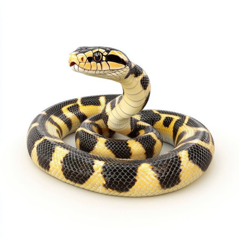 Striking Yellow and Black Snake Coiled on White Background, Captivating ...