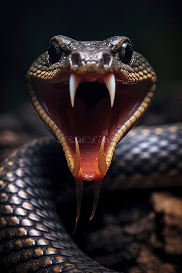 Venomous Snake with Sharp Fangs Attacking. Closeup, Macro Shot Stock ...
