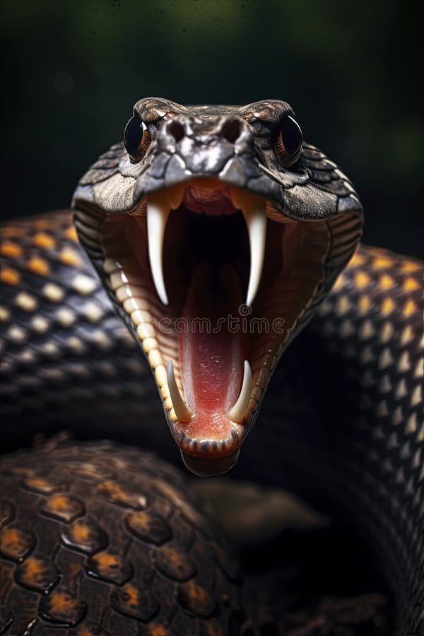 Venomous Snake with Sharp Fangs Attacking. Closeup, Macro Shot Stock ...
