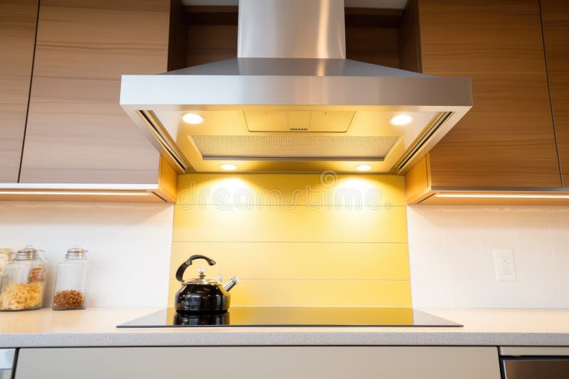 Vent Hood with Led Lights Illuminating the Cooking Area Below Stock ...