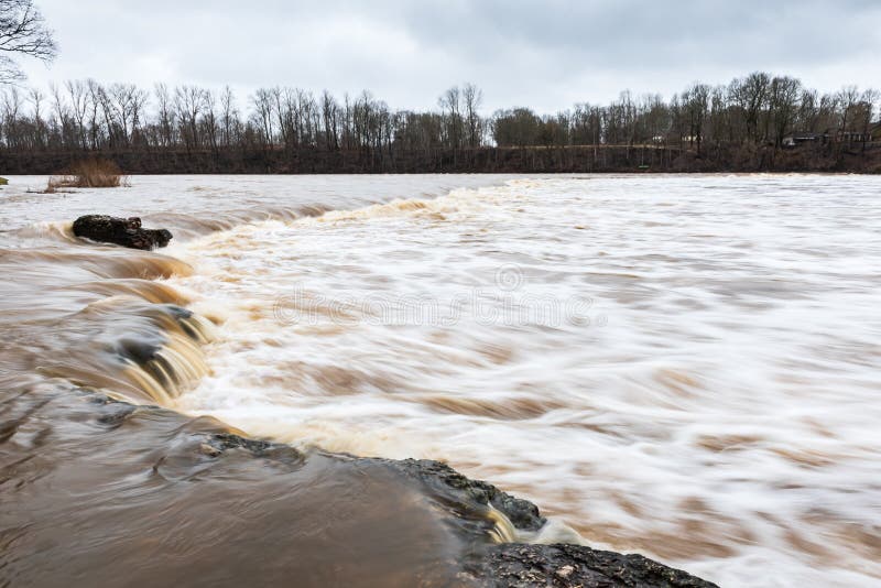 The Venta Rapid is the Widest Waterfall in Europe. High Water Level in ...