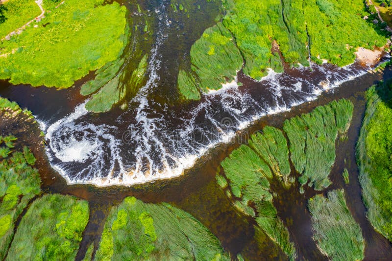 Venta Waterfall in the Fog, Kuldiga, Latvia. Captured from Above Stock ...