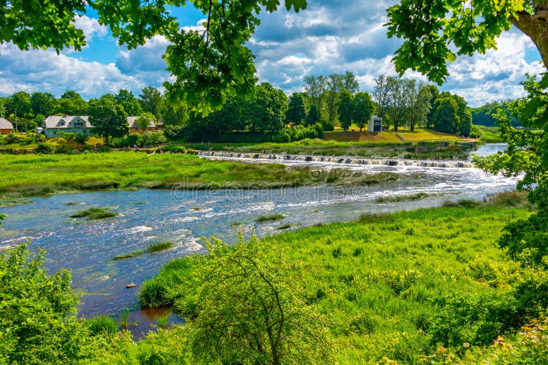 Venta Waterfall in the Fog, Kuldiga, Latvia. Captured from Above Stock ...