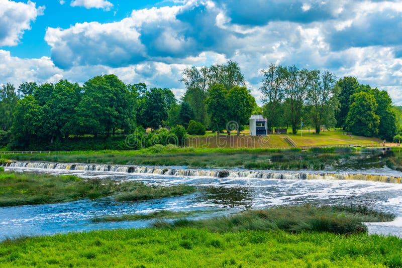 Venta Waterfall in the Fog, Kuldiga, Latvia. Captured from Above Stock ...