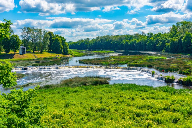 Venta Waterfall in the Fog, Kuldiga, Latvia. Captured from Above Stock ...