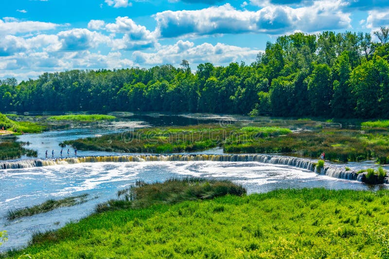 Venta Waterfall in the Fog, Kuldiga, Latvia. Captured from Above Stock ...