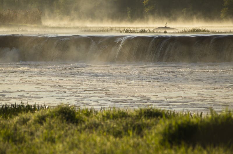 Venta Waterfall in the Fog, Kuldiga, Latvia. Captured from Above Stock ...