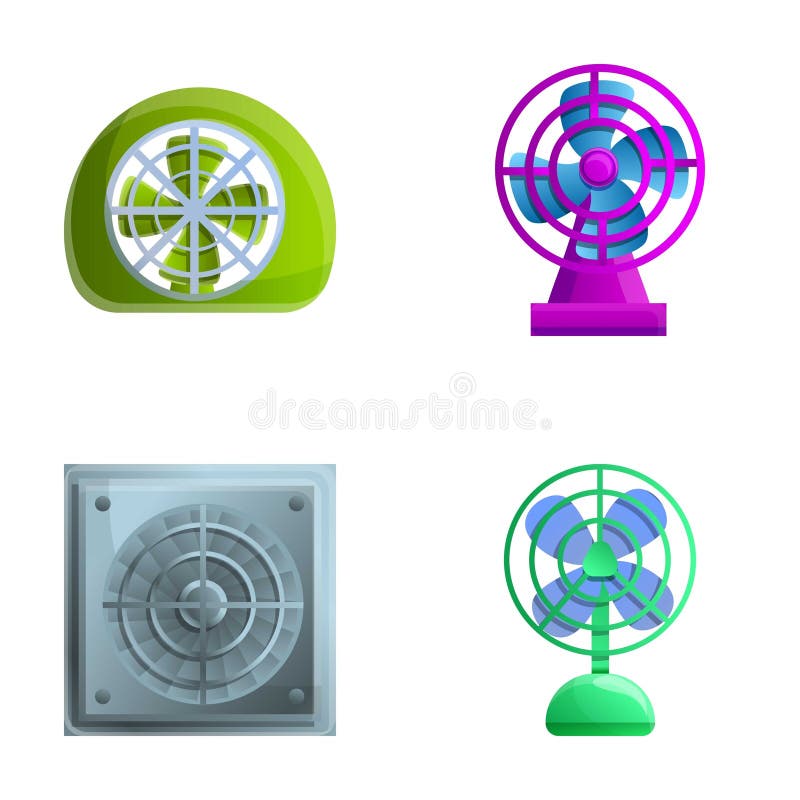 Ventilating Device Icons Set Cartoon Vector. Various Type of Fan Stock ...
