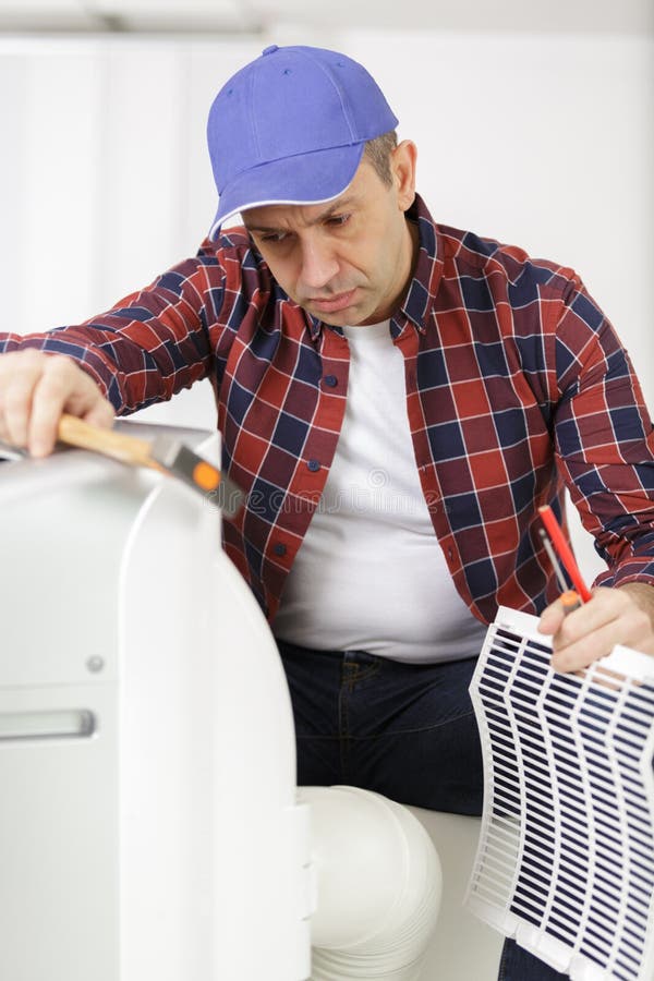 Ventilation Cleaner Man at Work with Tool Stock Image - Image of ...