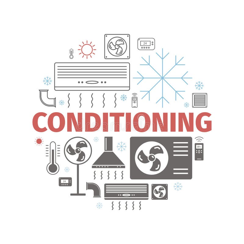 Ventilation and Conditioning Banner. Climate Control Icon Set. Vector ...