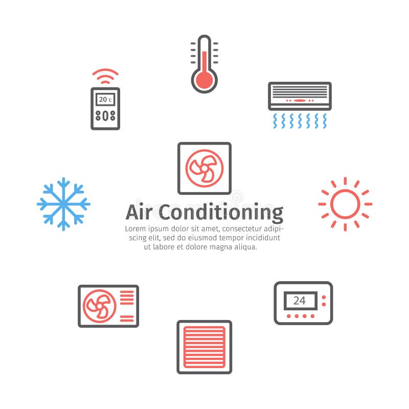 Ventilation and Conditioning Banner. Climate Control Icon Set. Vector ...