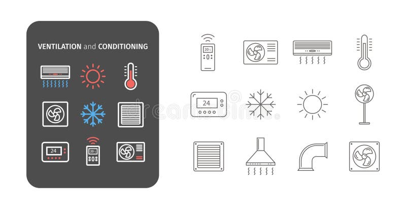 Ventilation and Conditioning. Climate Control Icon Set. Vector ...