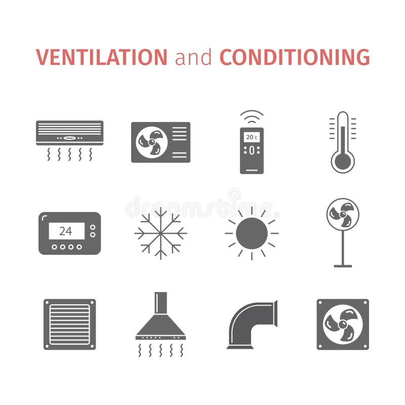 Ventilation and Conditioning. Climate Control Icon Set. Vector ...