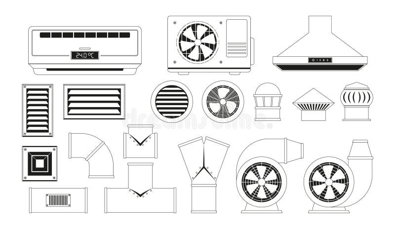 Ventilation Elements Outlined Icons Feature Fans, Ducts, and Vents ...