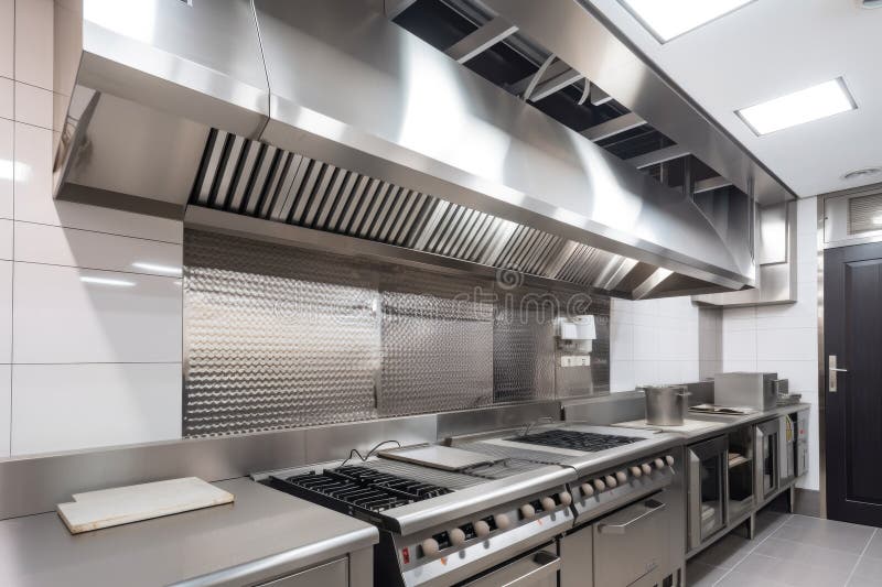 Ventilation and Exhaust System in Kitchen, with Hood Above Cooking ...