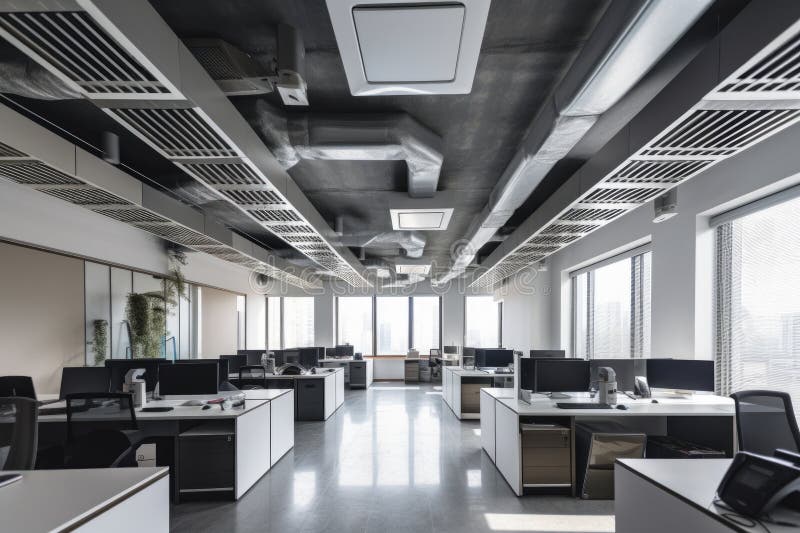 Ventilation and Exhaust System in Modern Office Space, with Sleek Lines ...