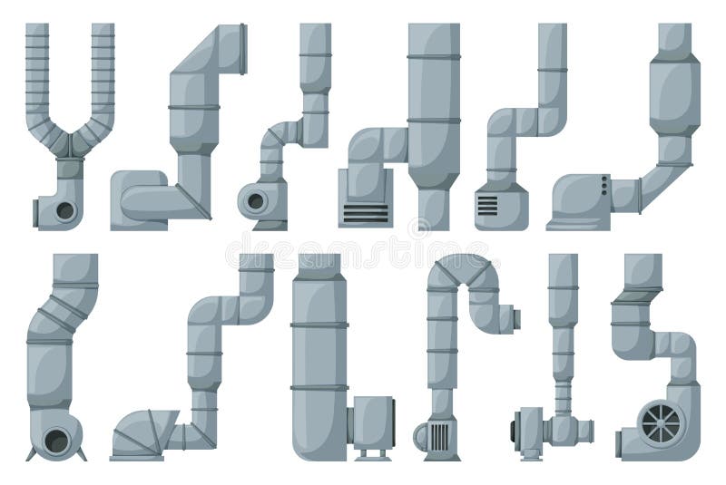 Ventilation Pipe Set. Vent System Elements. Isolated Cartoon Parts ...