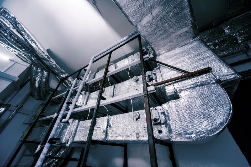 Ventilation Pipe System Indoors. Modern Industrial Background. Stock ...