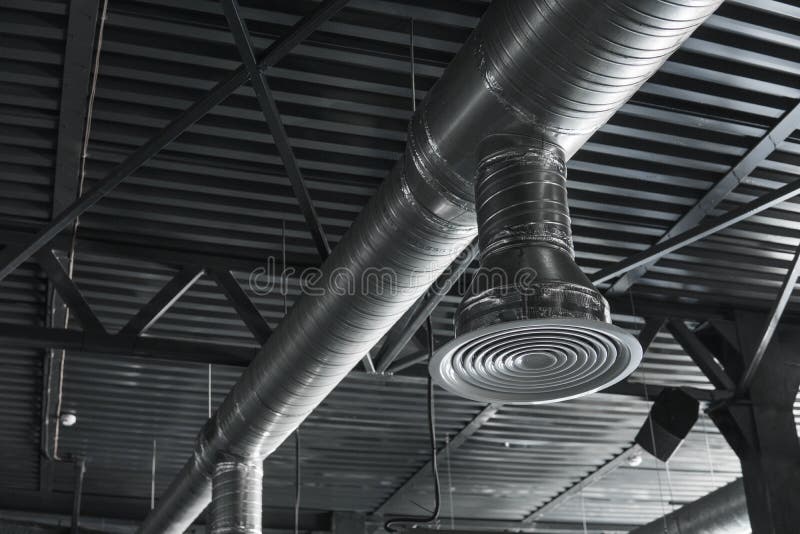 Ventilation System on the Ceiling of Large Buildings. Ventilation Pipes ...