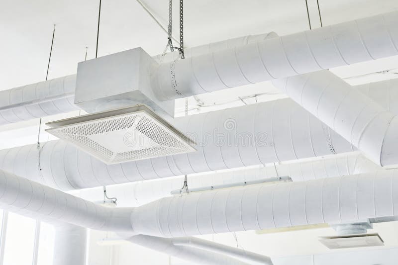 Ventilation System Consisting of White Pipes Under Ceiling at Plant ...