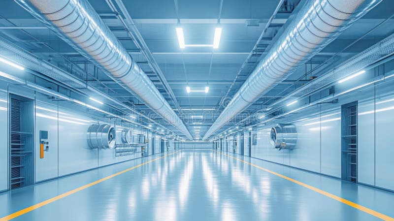 Ventilation System Ducts Running Along Ceiling of Modern Factory ...