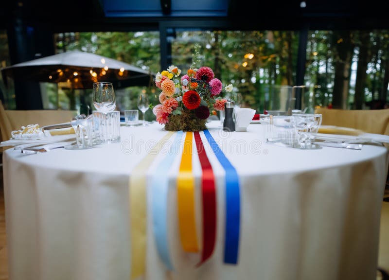 Venue for a Wedding Reception with Decor, Selective Focus on Tables and ...