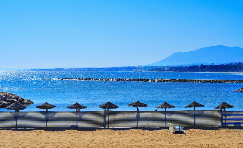 Venus Beach in Marbella, Spain Stock Image - Image of city, european ...