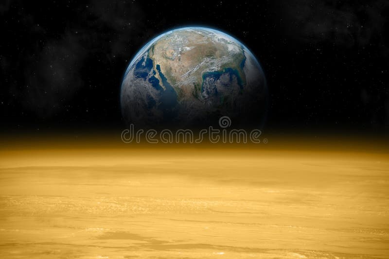 Venus and Earth. View of Planet Earth through the Atmosphere of Planet ...
