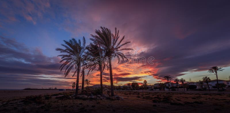 Vera beach at sunset stock image. Image of almeria, travel - 110458009