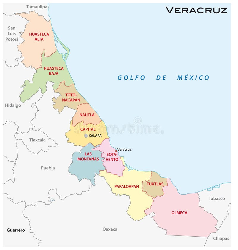 Veracruz Administrative and Political Vector Map Stock Vector ...