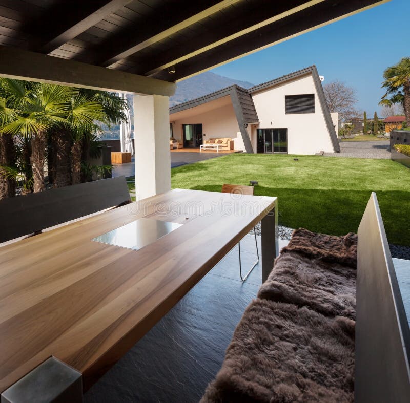 Veranda of Modern Villa Overlooking the Garden Stock Photo - Image of ...