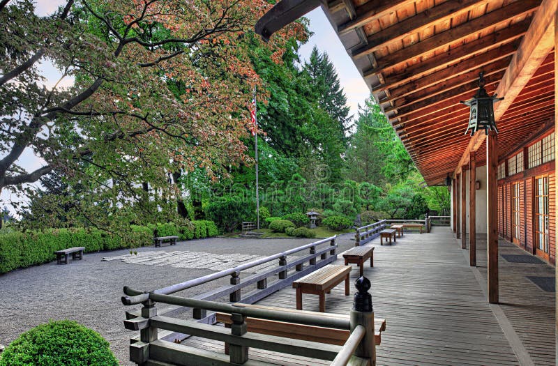 Veranda at the Pavilion in Japanese Garden Stock Image - Image of ...