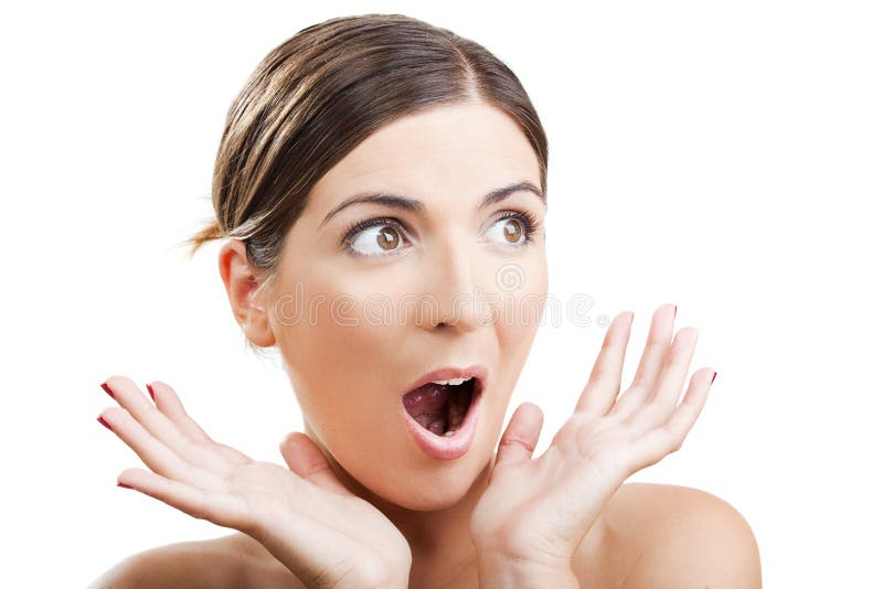 De Vrouw Met Verbaast En Bewonderde Uitdrukking Stock Foto - Image of ...