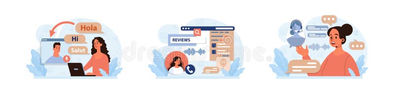 Verbal Communication Set. Public Speaking, Talking through a Digital ...