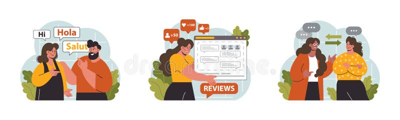 Verbal Communication Set. Public Speaking, Talking through a Digital ...