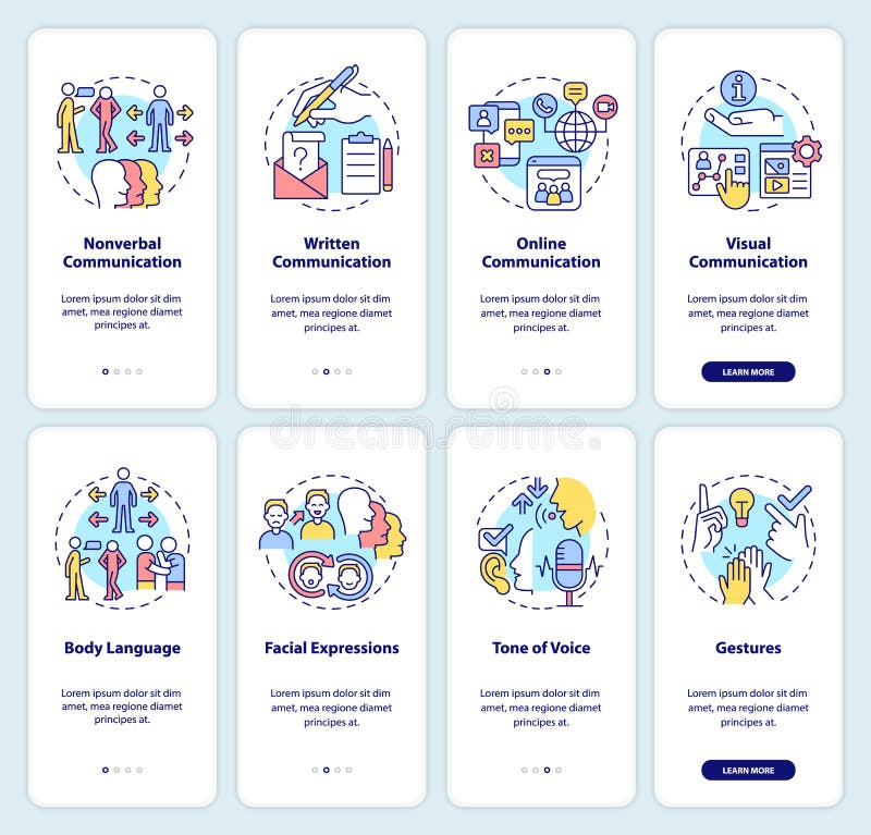 Verbal and Non Verbal Communication Onboarding Mobile App Screen Set ...