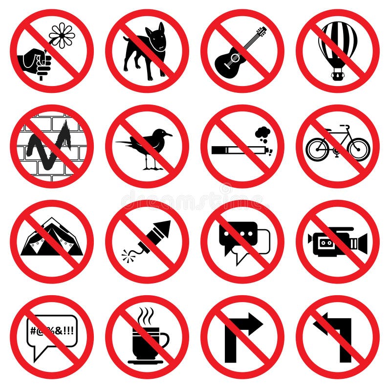 Verboden pictogrammen vector illustratie. Illustration of draagstoel ...