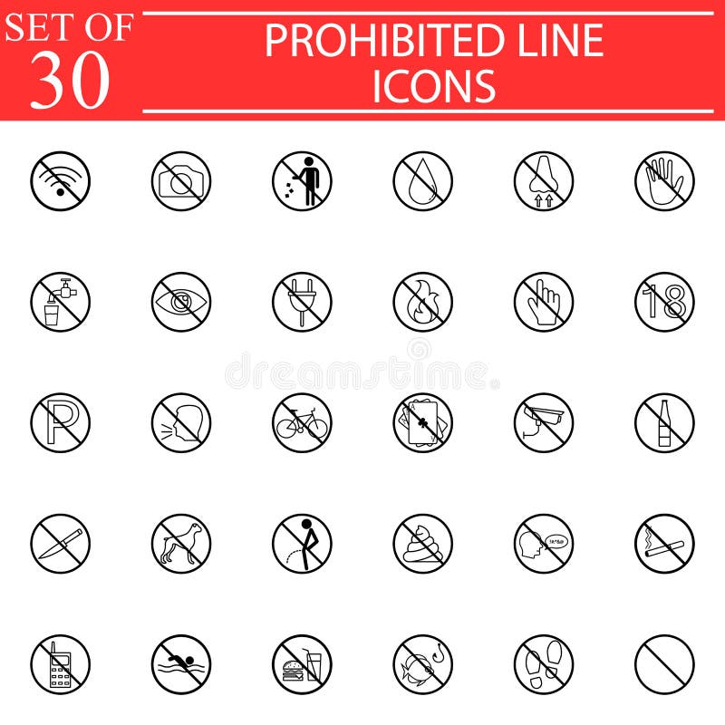 Verbotene Zeichenlinie Ikonensatz, Verbotene Symbole Vektor Abbildung ...