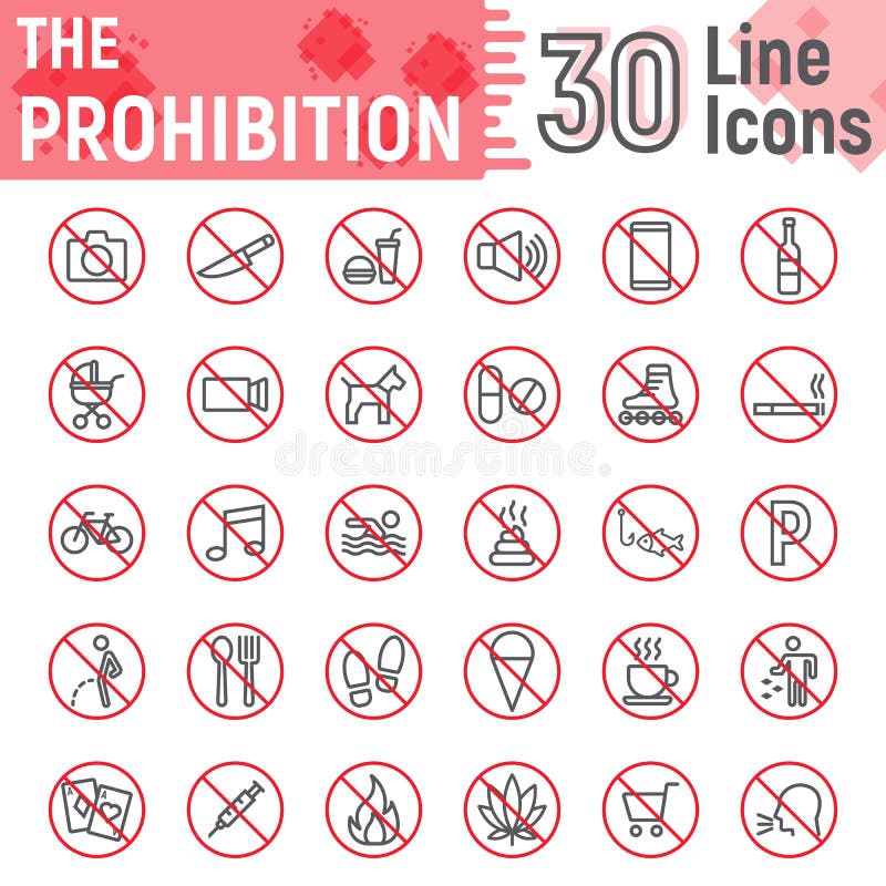 Verbotene Zeichenlinie Ikonensatz, Verbotene Symbole Vektor Abbildung ...