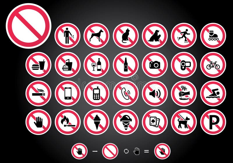 Verbotszeichen - Satz 1 vektor abbildung. Illustration von ansammlung ...
