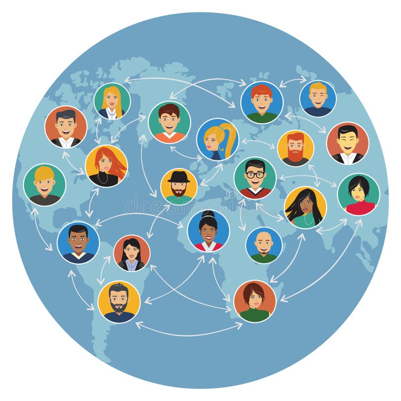 Verbundene Leutesocial Media-Interaktion, Flaches Design Vektor ...