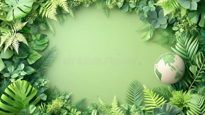 Verdant Earth Sphere Surrounded by Lush Foliage, a Balanced Ecosystem ...