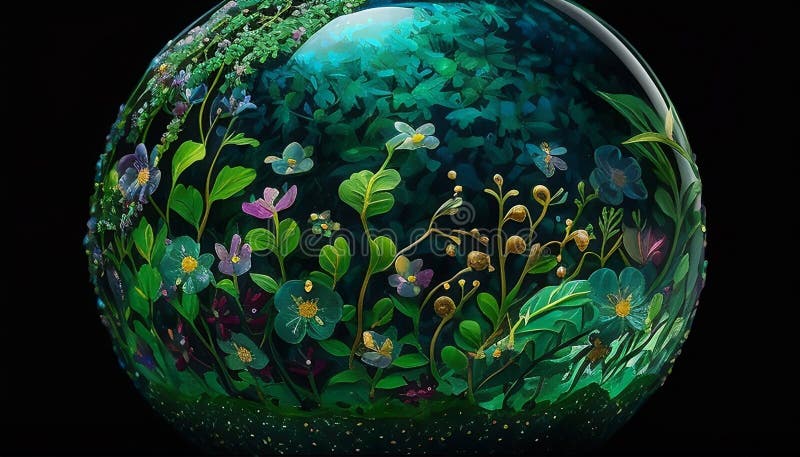 "Verdant Globe Drifting in Space", Made with Generative AI Stock ...