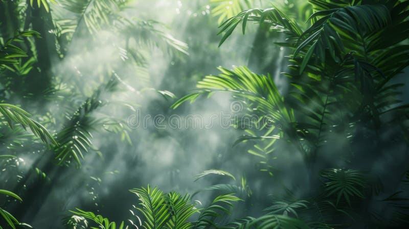 A Verdant Jungle Where the Ground is Covered in a Thick Layer of Mist from the Steaming Soil ...